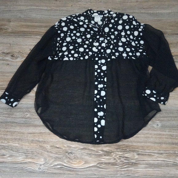 anchor blue | Tops | Vintage Polka Dot Button Down Front Semi Sheer Long Sleeve Blouse Top ...